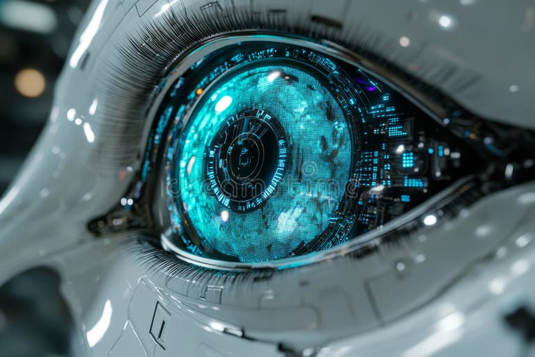 Futuristic Robot Eye with Glowing Digital Interface Stock Photo - Image ...