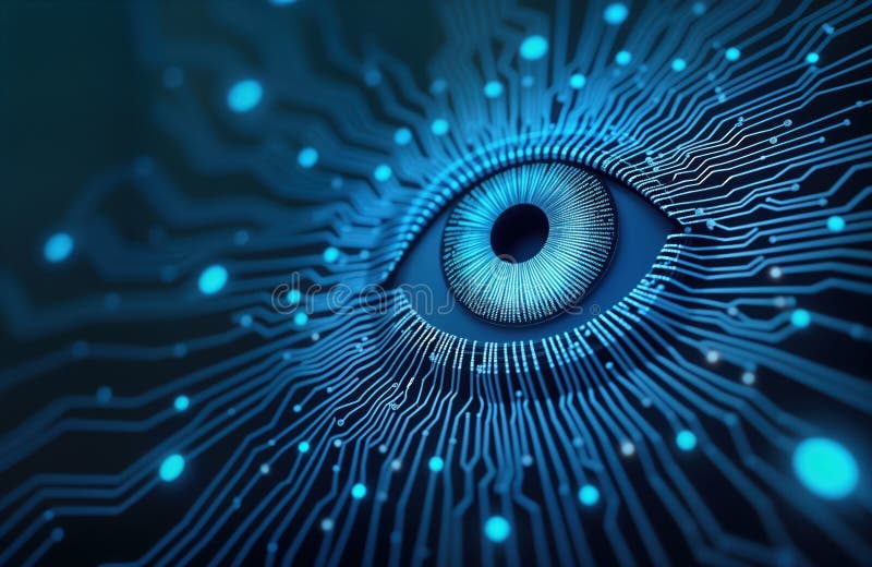 Futuristic Eye with Digital Circuits, Glowing Blue Light Cyber Security ...