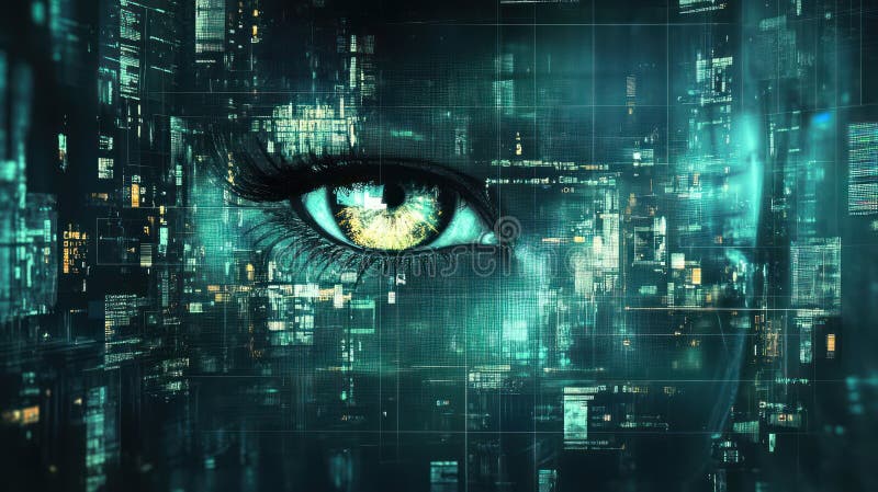 Futuristic Eye with Digital Overlay and Data Elements Stock ...