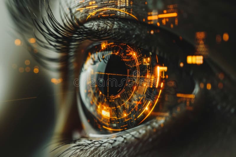 Futuristic Eye with Golden Digital Orbs, Exuding a Sense of Advanced ...