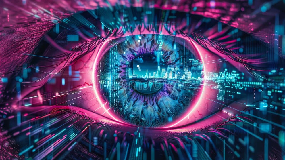 Futuristic Eye Iris Digital Tech Cybernetic Neon Glow Data Vision ...