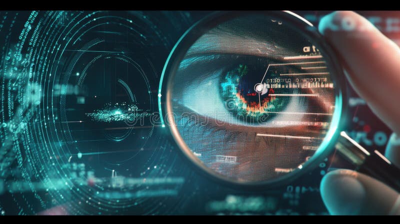 Futuristic Eye with Magnifying Glass Analyzing Digital Data for ...