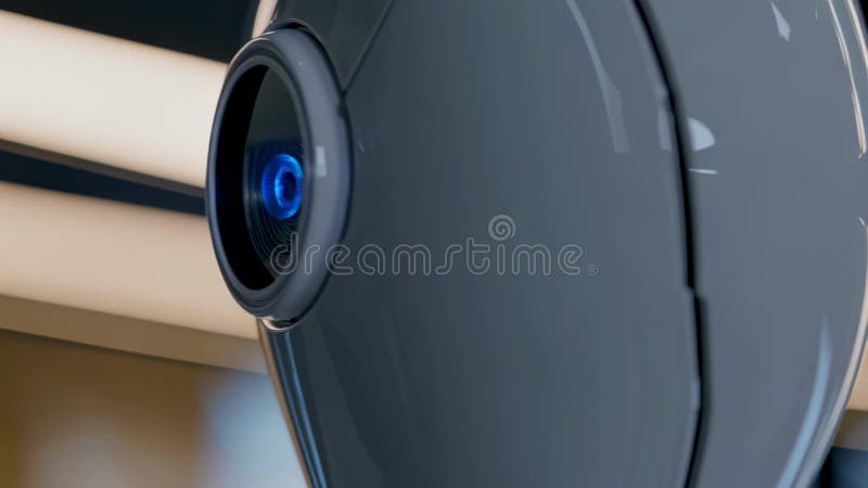 Futuristic Eye-shaped Robot Camera Shines Blue Light Highlighting ...
