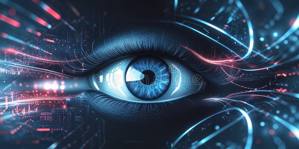 Futuristic Eye Surrounded by Dynamic Data Visualization. Stock Photo ...