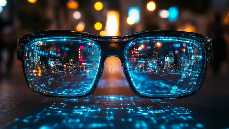 Futuristic Eyewear Reflecting City Lights at Night Stock Illustration ...