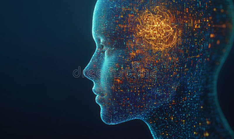 A Futuristic Face Illuminated with Blue and Orange Neural Network ...