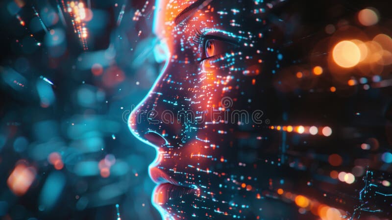 Futuristic Face Surrounded by Data Light Stock Illustration ...