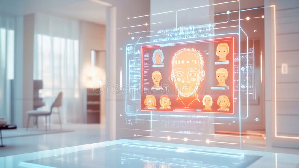 Futuristic Facial Recognition System Analyzing Multiple Faces in Modern ...