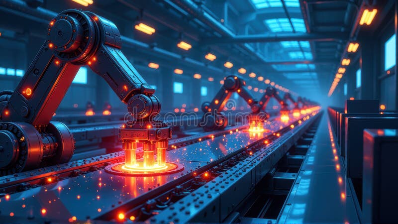 Futuristic Factory Assembly Line with Robotic Arms. Stock Illustration ... Futuristic Factory Assembly Line with Robotic Arms. Stock Illustration ...