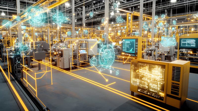 Futuristic Factory with Digital Technology Visualizations Stock ...