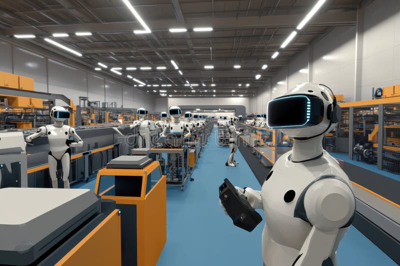 A Futuristic Factory Filled with Humanoid Robots Working on Assembly ...