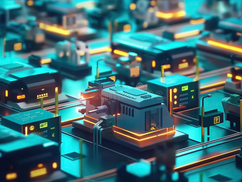 Futuristic Factory Floor with Digital Integration Stock Image - Image ...