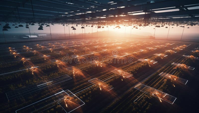 Futuristic Factory Illuminates Modern Architecture with Glowing Blue ...