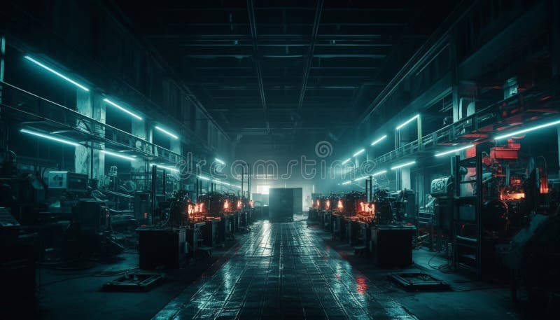 Futuristic Factory Illuminates Night with Modern Technology Generated ...