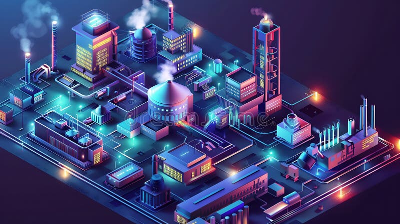 Futuristic Factory Industrial Area in 3D Isometric View Concept Stock ...