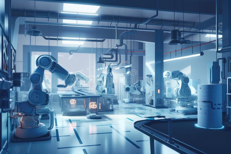 Futuristic Factory, with Robots and Advanced Machinery Manufacturing ...