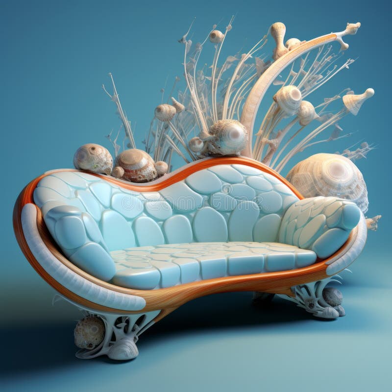 Futuristic Fantasy Couch with Colorful Shells Stock Illustration ...