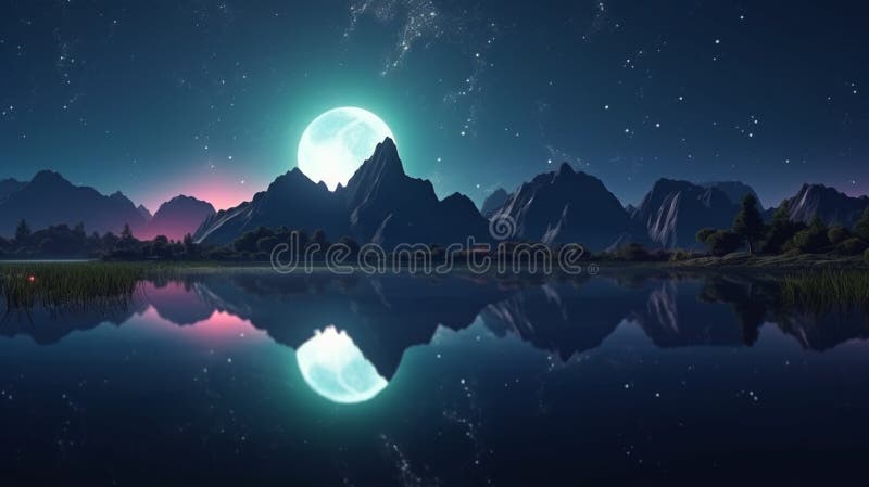 Futuristic Fantasy Landscape. Dark Natural Scene with Light Reflection ...