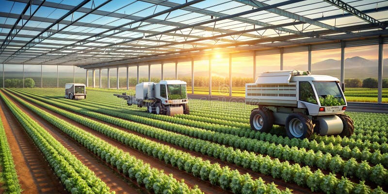 A Futuristic Farm with Autonomous Vehicles Transporting Harvested Crops ...
