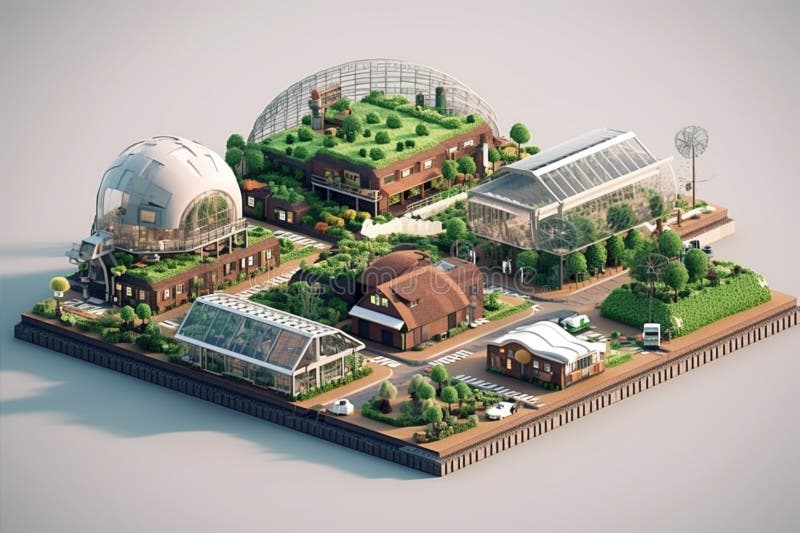 Futuristic Farm with Buildings and Constructions, Isometric 3d Style ...