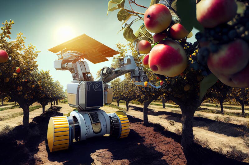 Futuristic Farming Machines and Solar Powered Robots Working in Orchand ... Futuristic Farming Machines and Solar Powered Robots Working in Orchand ...