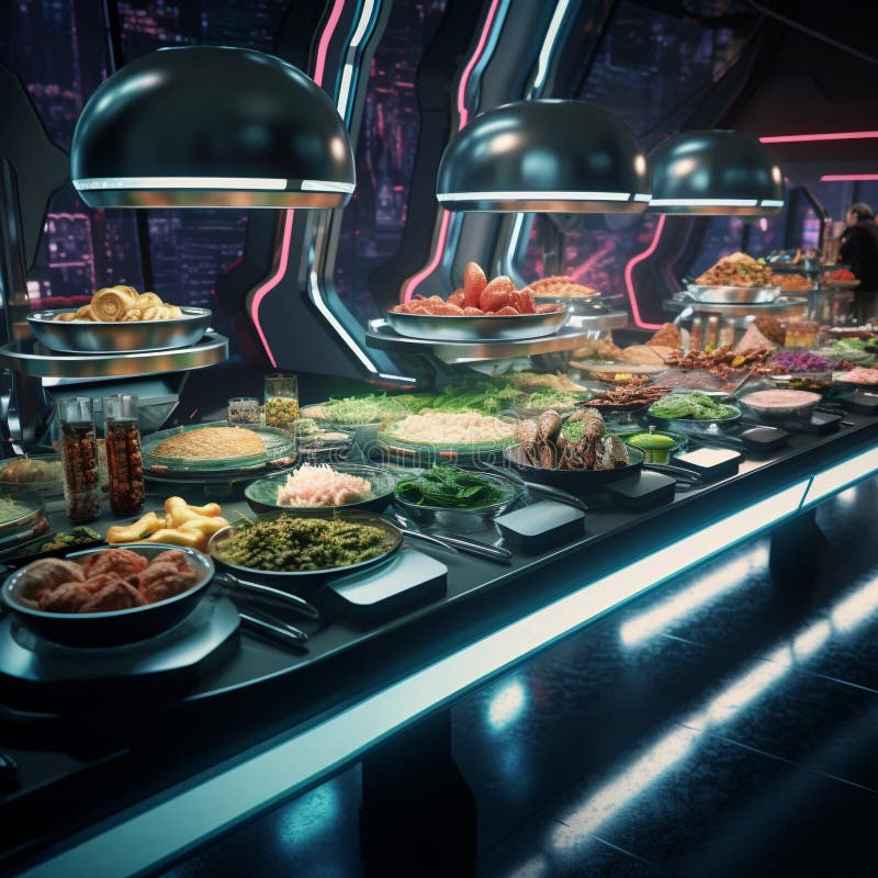 Futuristic Feast with Science Fiction Dining Setup Stock Illustration ...