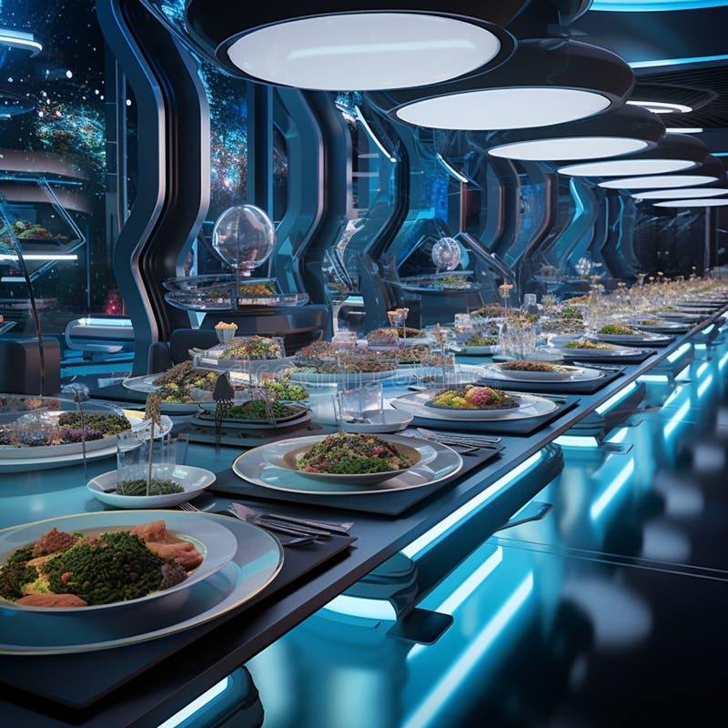Futuristic Feast with Science Fiction Dining Setup Stock Illustration ...