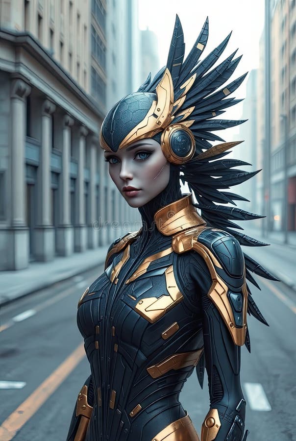 Futuristic Feathered Commander in Rooftop District Stock Illustration ...