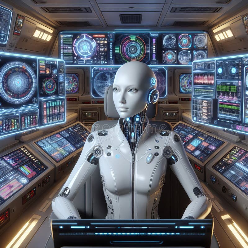 Futuristic Female AI Robot in Control Center Stock Image - Image of scifi, humanoid: 320623199