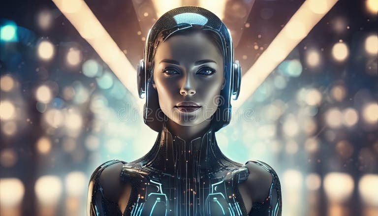 Futuristic Female Android Profile Set Against Illustration.created with ...