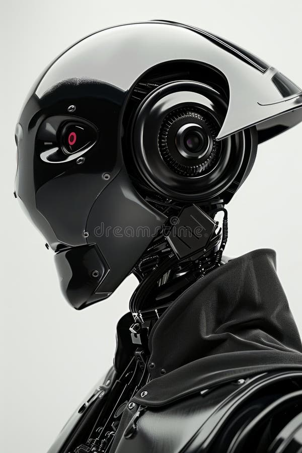 Futuristic Female Android with Visor and Metallic Design Stock Image ...