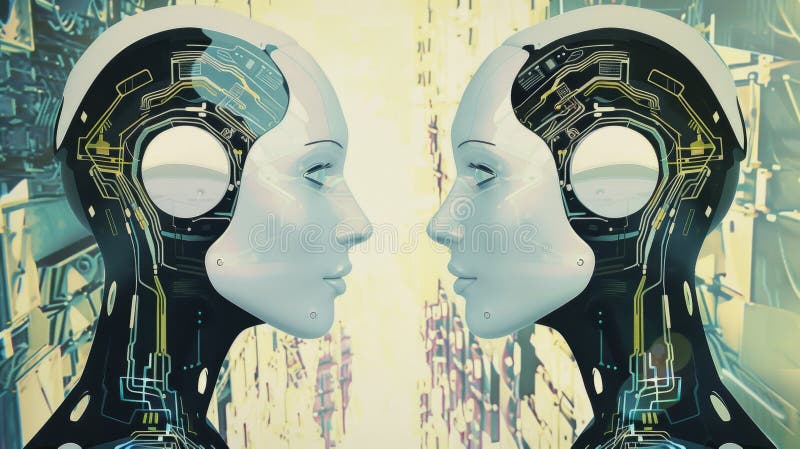 Futuristic Female Androids Facing Each Other in Symmetry Stock Image ...