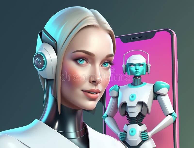 Futuristic Female Cyborg with AI. Concept of Communication, Chatbot ...