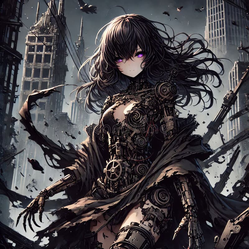 Futuristic Female Cyborg in Gritty Cityscape Stock Illustration ...