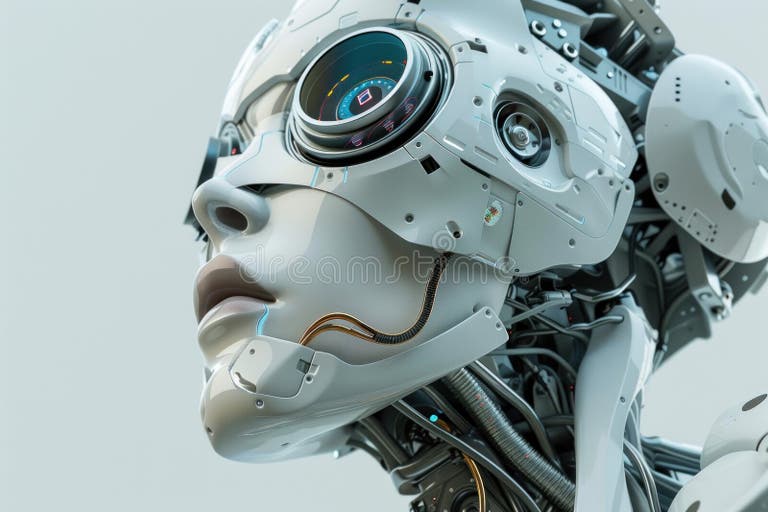 Futuristic Female Cyborg Looking Up with Modern Technology Stock Image ...