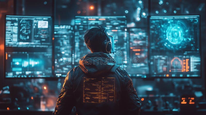 Futuristic Female Engineer Operating High-Tech Holographic Control ...