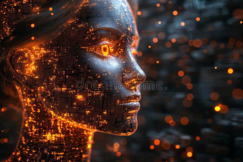 Futuristic Female Face with Glowing Lights Stock Illustration ...