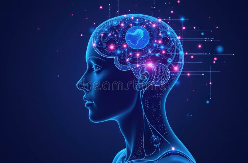 Futuristic Female Profile Digital Neural Network Glowing Brain Connections Stock Photos - Free ...