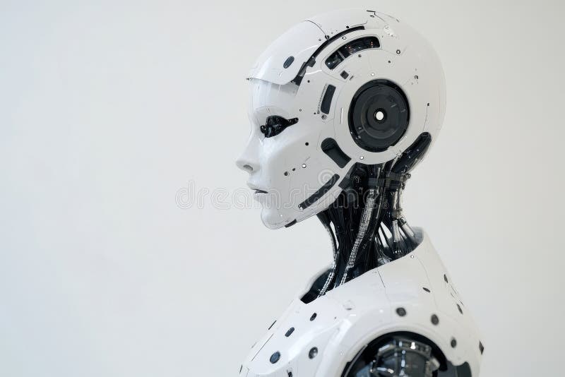 White Female Robot Head Profile Futuristic AI Technology 3D Gear Model ...