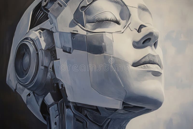 Futuristic Female Robot Portrait with Closed Eyes Stock Illustration ...