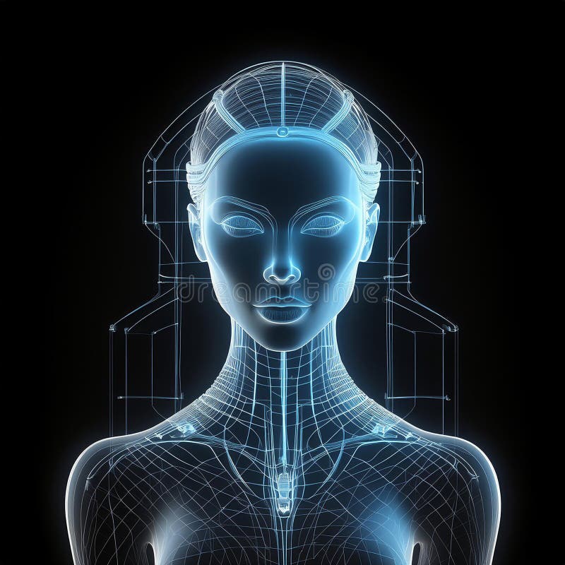 Futuristic Female Robot with Wireframe Design Stock Illustration ...
