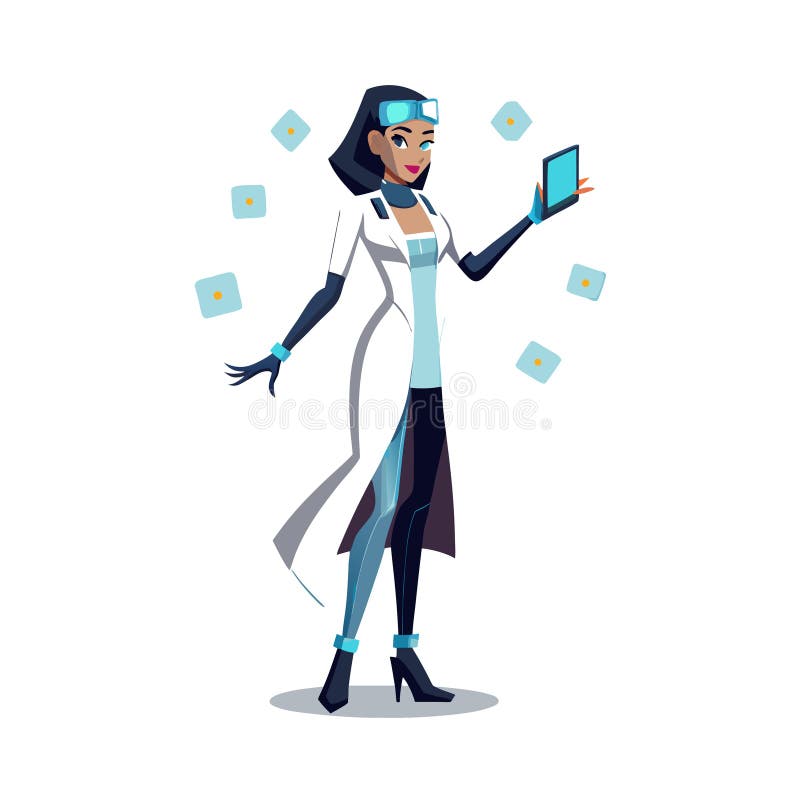Futuristic Female Scientist with Tablet and Lab Coat, Technological ...