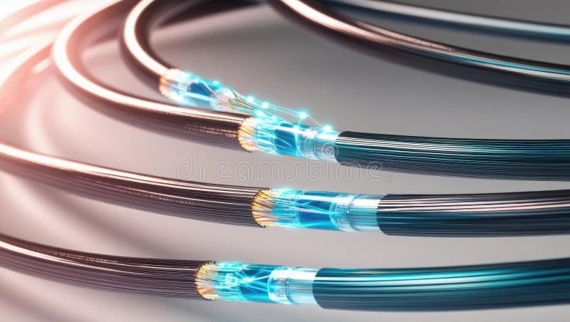 Futuristic Fiber Optics Cables with Glowing Connections, Showcasing ...