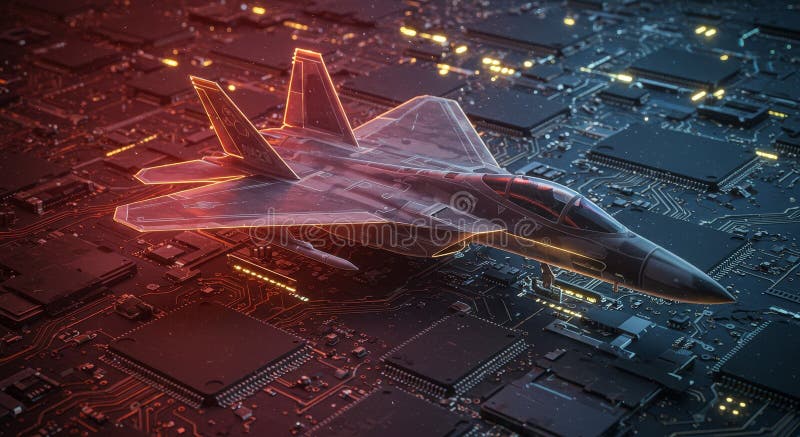 Advanced Fighter Jet on Circuit Board Futuristic Fighter Jet Concept ...
