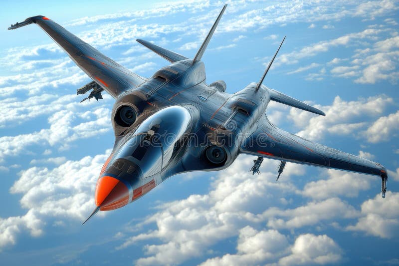 Futuristic Fighter Jet Flying Above Fluffy Clouds during Daytime Stock ...
