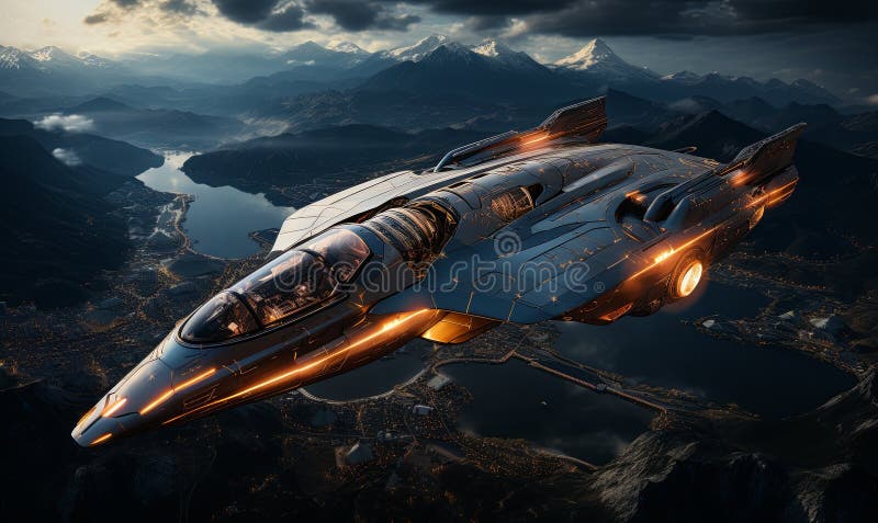 Futuristic Fighter Jet Soaring through Cloudy Sky Stock Image - Image ...