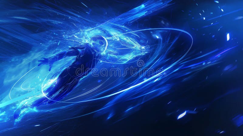 Futuristic Figure in Dynamic Blue Energy Swirls Stock Photo - Image of ...