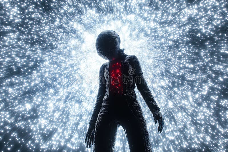 Futuristic Figure with Glowing Chest in Burst of Light. Stock Image ...