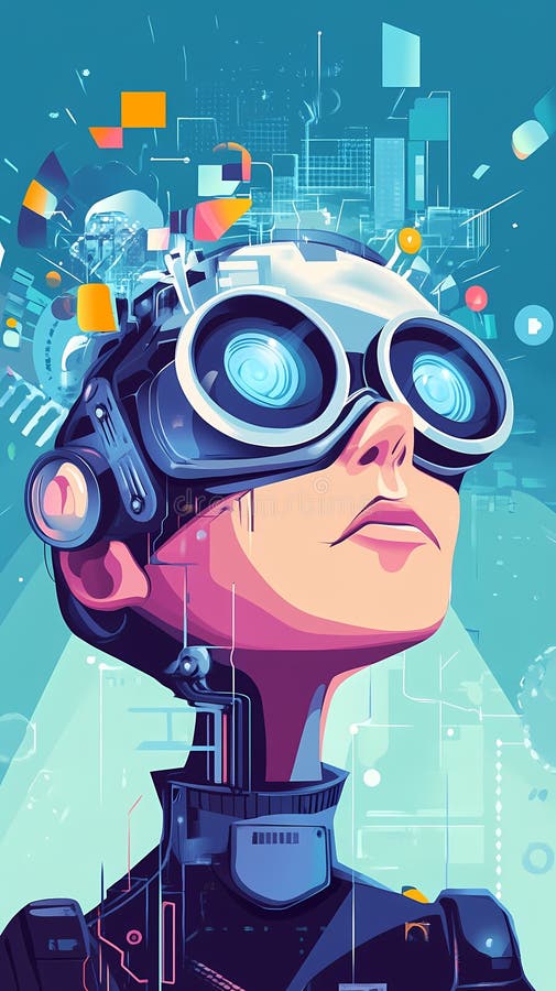 A Futuristic Figure with Goggles, Surrounded by Digital Elements and ...