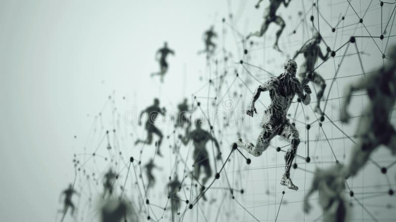 Futuristic Figures Running through a Network of Connected Lines Stock ...